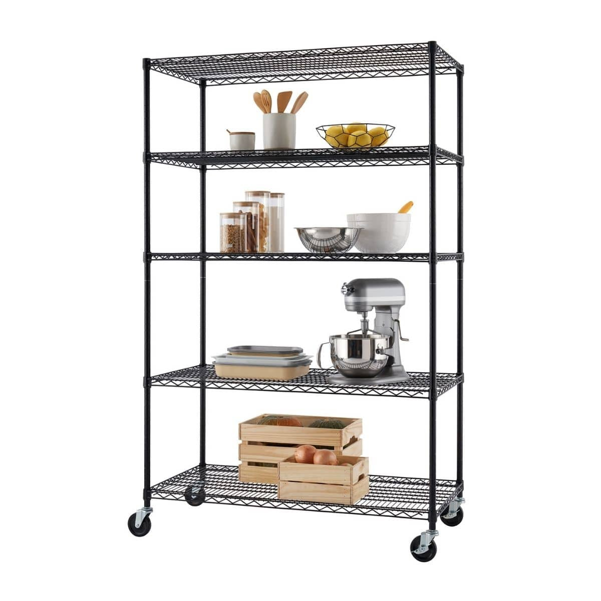 TRINITY 5-Tier 48x24x72 Wire Shelving, NSF w/ Wheels, Black – TRINITY ...