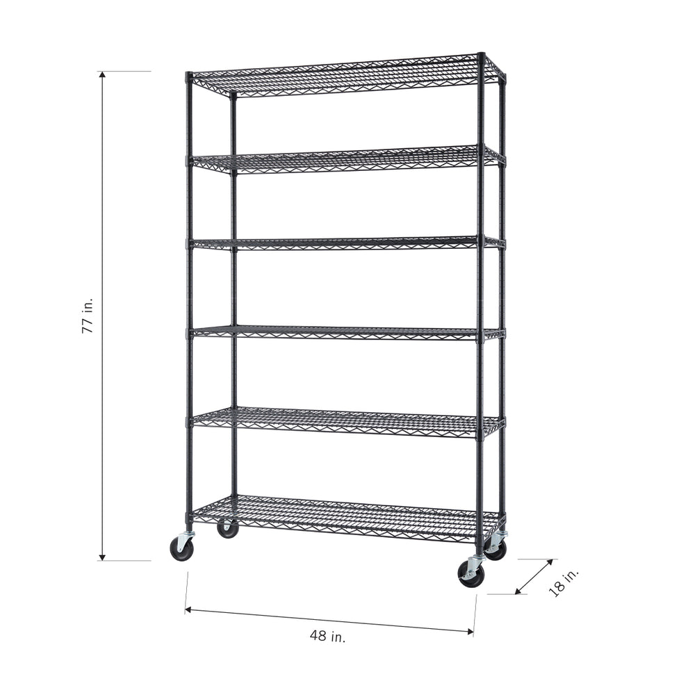 TRINITY 6-Tier 48x18x72 Wire Shelving w/ Wheels, Black Anthracite®, NSF ...