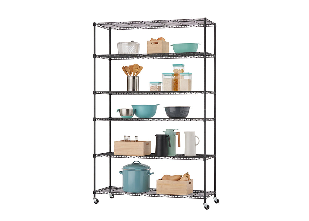TRINITY BASICS® 6-Tier Wire Shelving | 48x18x72 | NSF | w/ Wheels | Bl ...