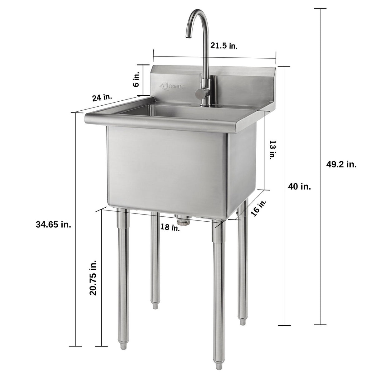 TRINITY Stainless Steel Utility Sink w/ Faucet, NSF Certified – TRINITY ...
