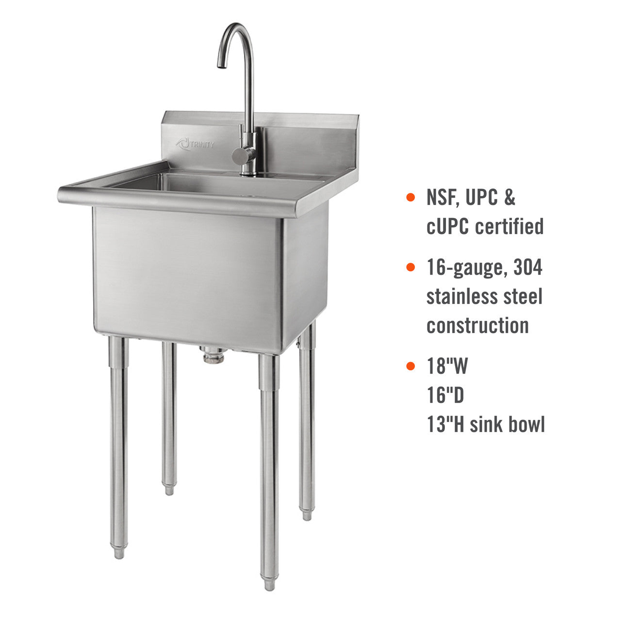 TRINITY Stainless Steel Utility Sink w/ Faucet, NSF Certified – TRINITY ...