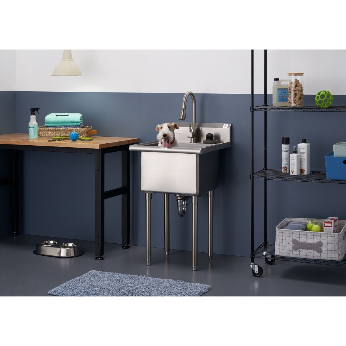TRINITY Stainless Steel Utility Sink w/ Pull-Out Faucet, NSF Certified ...