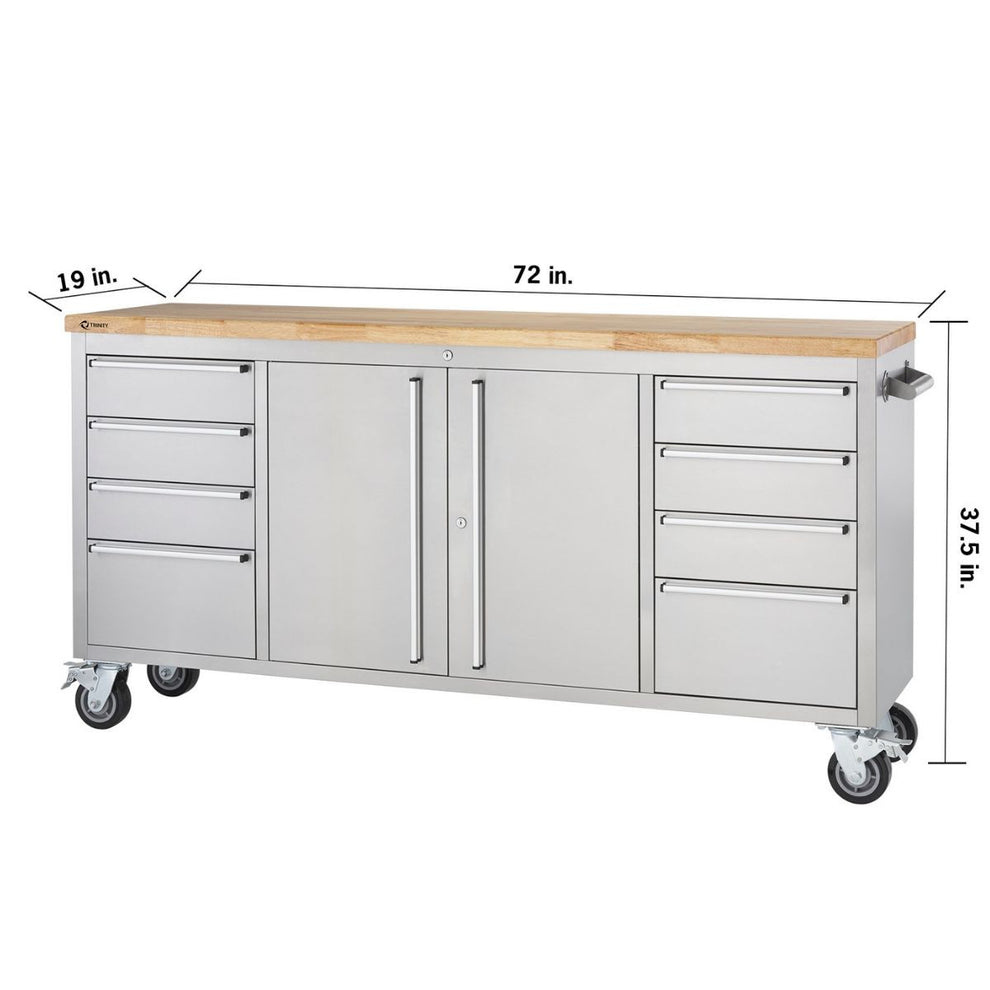 TRINITY 72x19 Stainless Steel Rolling Workbench – TRINITY International ...