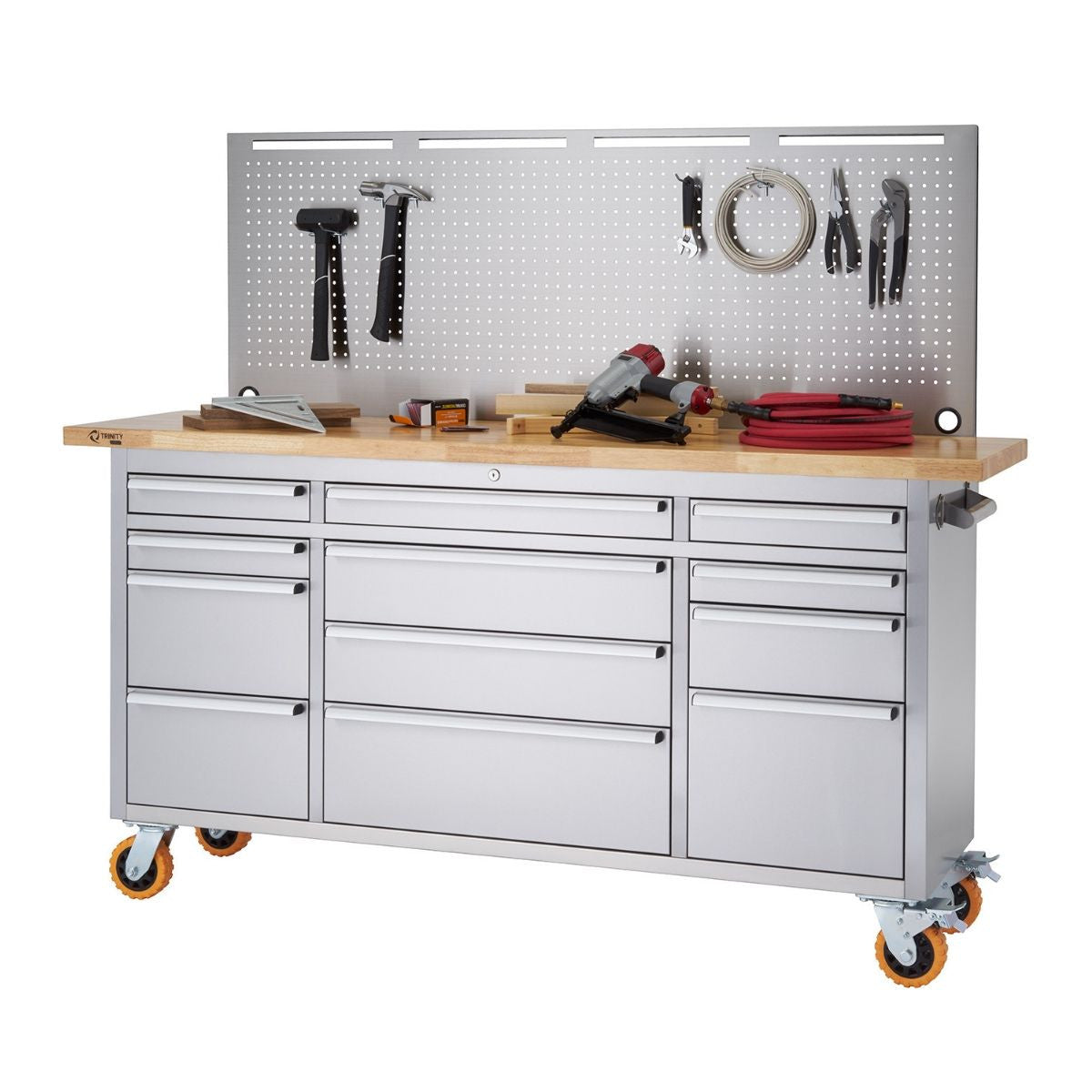 TRINITY PRO® | 72x19 | Stainless Steel Rolling Workbench | w/ Pegboard ...